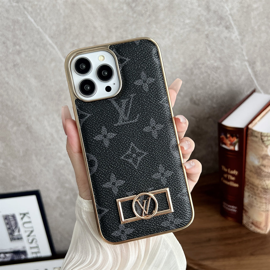 MONOGRAM CANVAS LEATHER PREMIUM ELECTROPLATING FOR IPHONE – THEROXYMOB