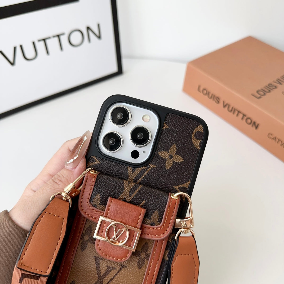 Luxury DAUPHINE LEATHER MONOGRAM CROSSBODY IPHONE CASE – THEROXYMOB